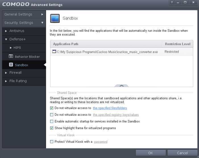 Configure Sandbox, Sandbox Computer Security, Kiosk Software | Internet Security v6.3